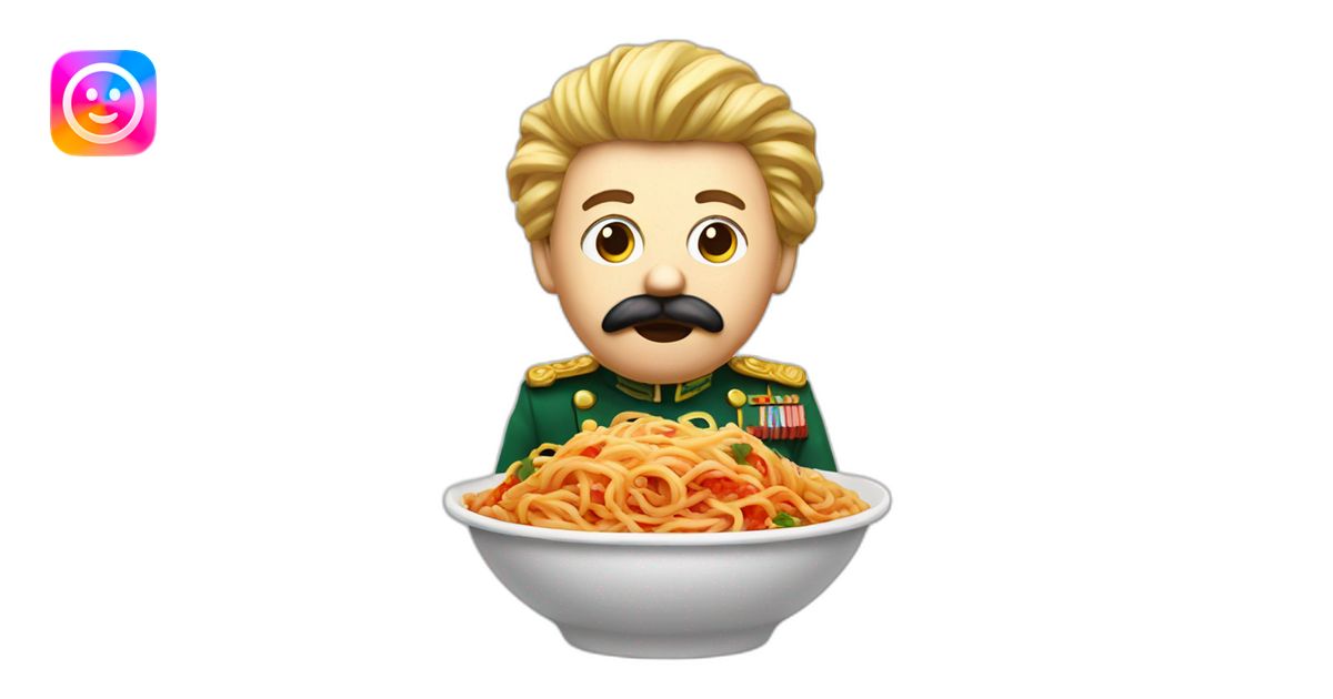 Dictator eating spaghetti prepared by his chef emoji | AI Emoji Generator