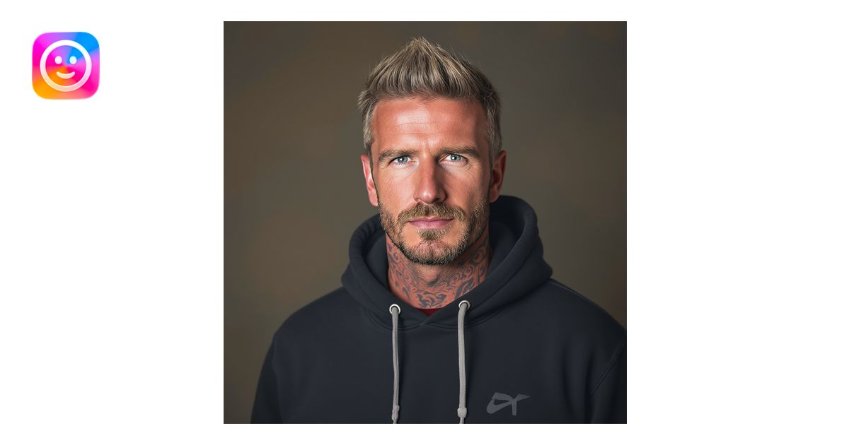 realistic illustration of David Beckham, casual outfit, tattoos visible ...