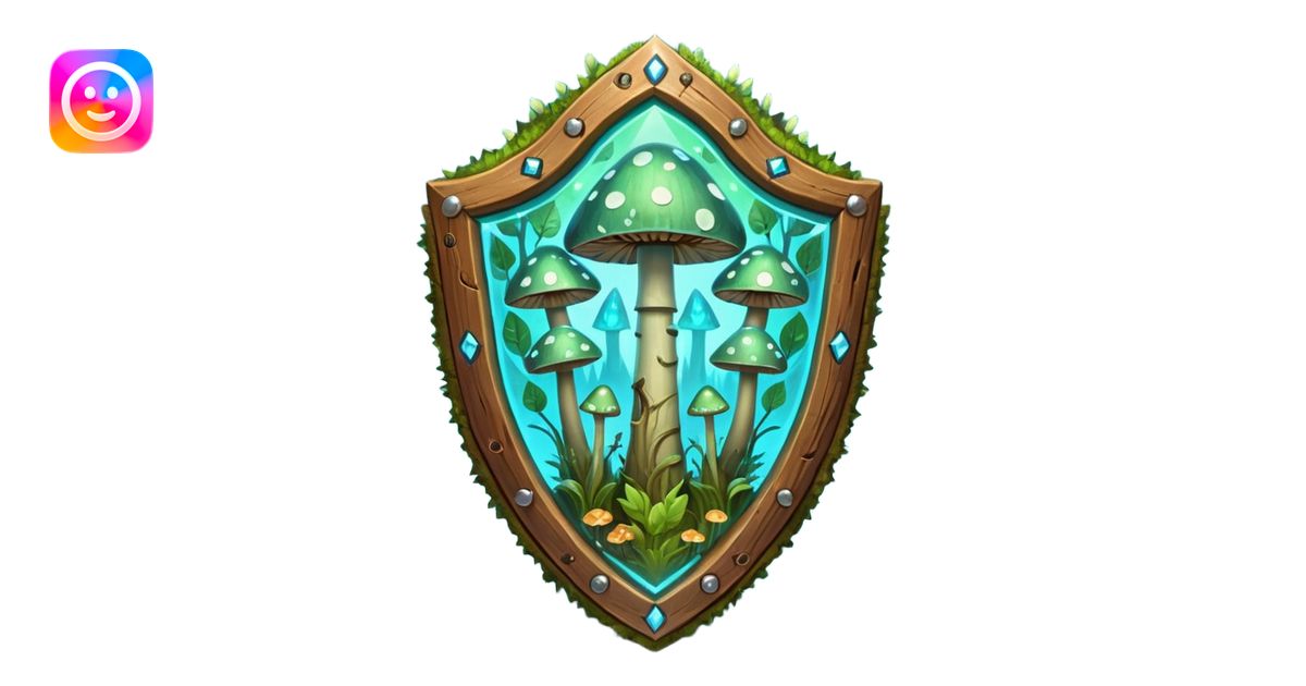magical mushroom shield object icon, shield crafted from mushroom bark ...