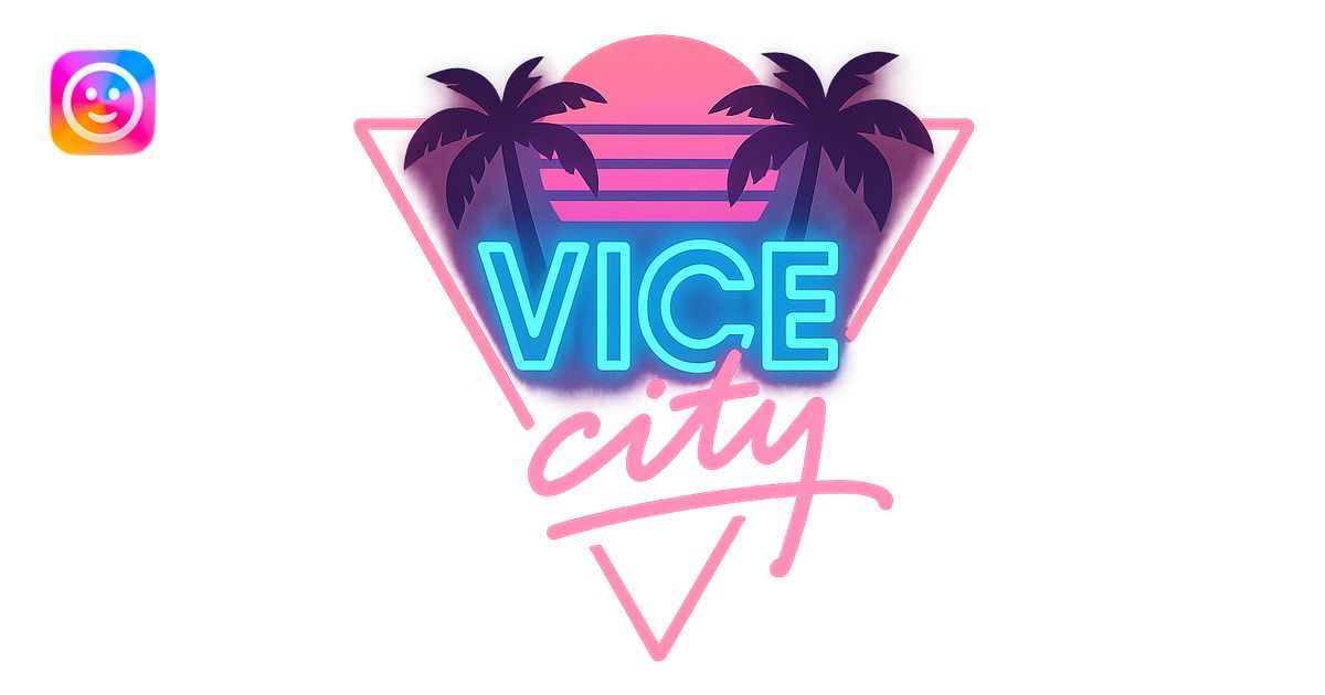 Vice City style logo, neon light pink and blue, 80s retro, palm ...