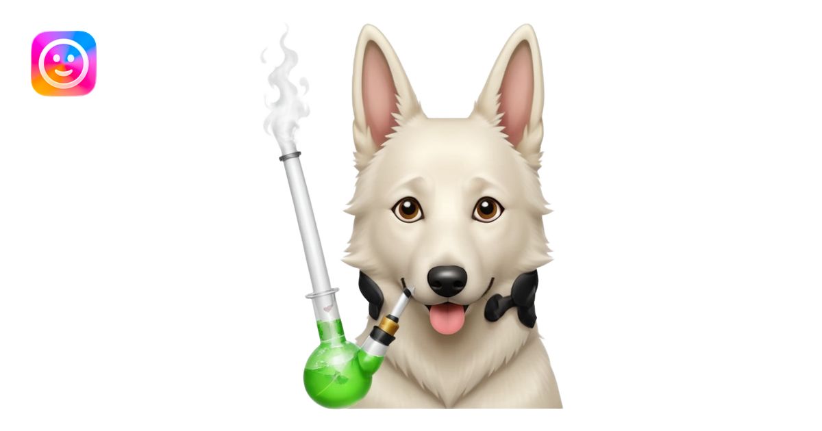 White belgian Shepard with bong emoji | AI Emoji Generator