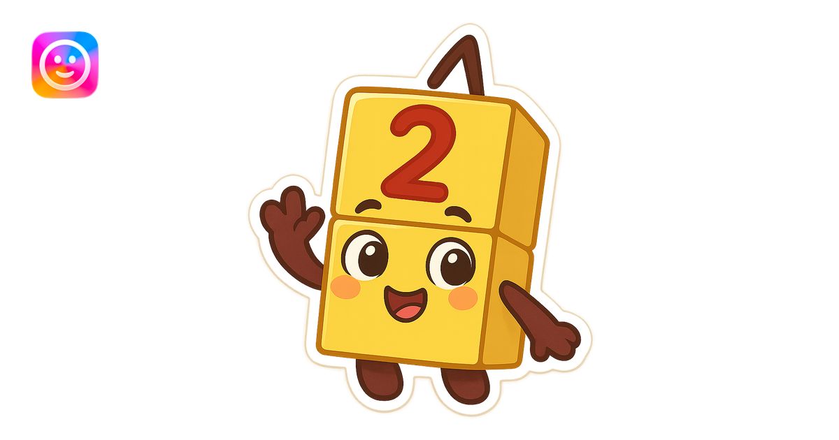 Numberblock 2, animated block character, two cubes, number 2, happy ...