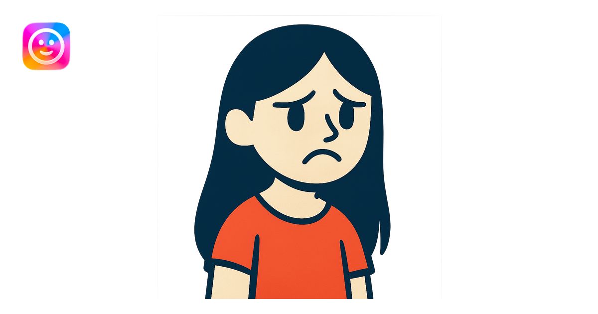pale girl with long black hair, sad expression, vibrant toon style ...