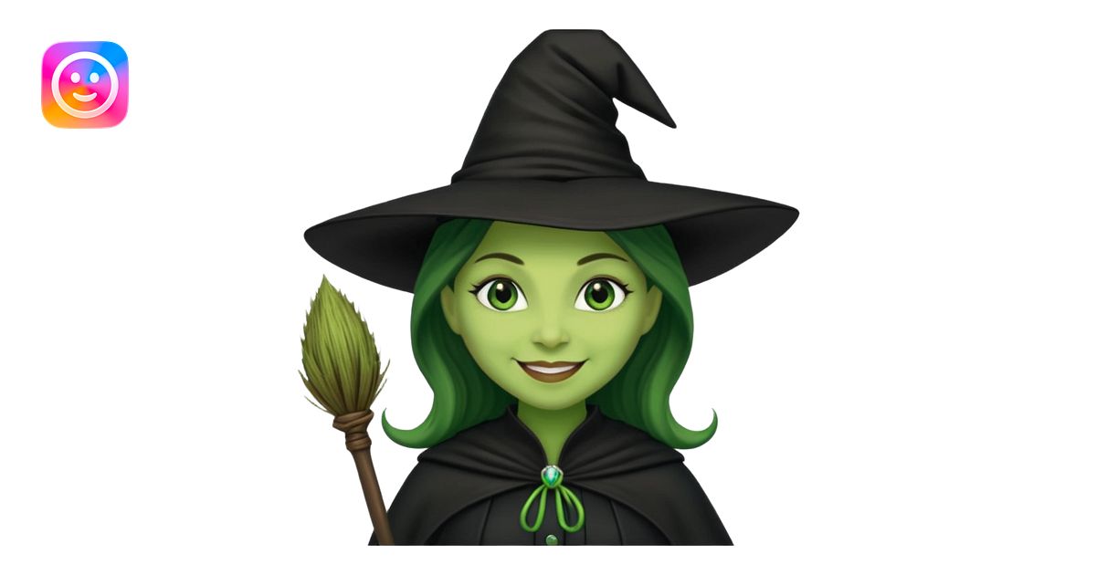 elphaba wicked witch with broom close up emoji | AI Emoji Generator