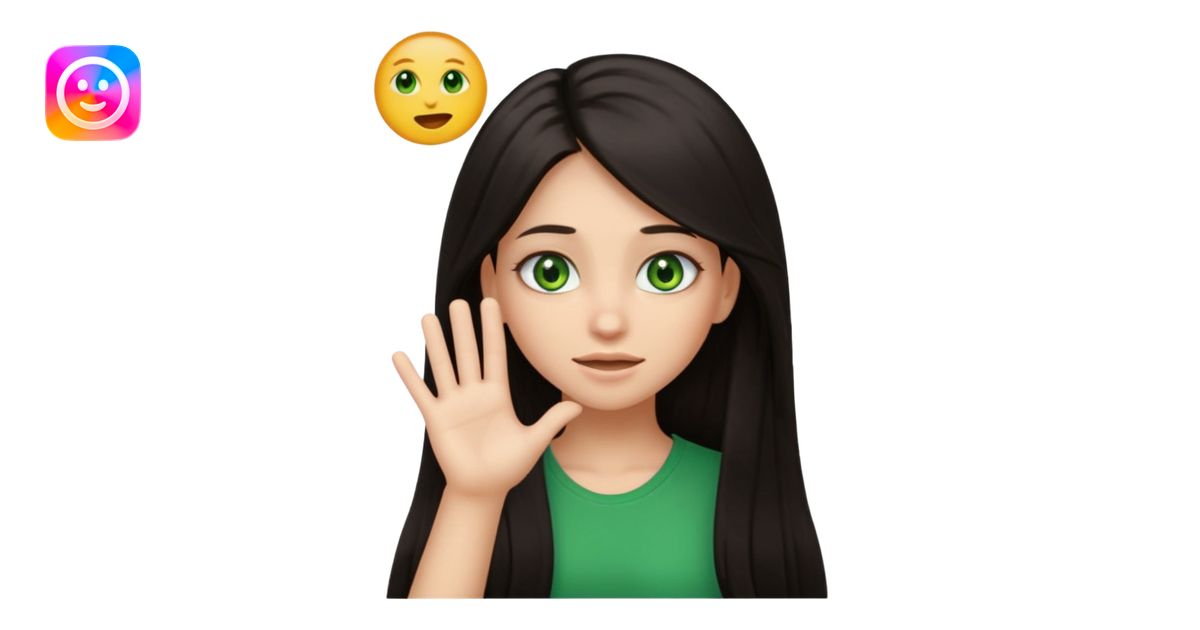 Animated girl dark long hair green eyes emoji with duh facial ...