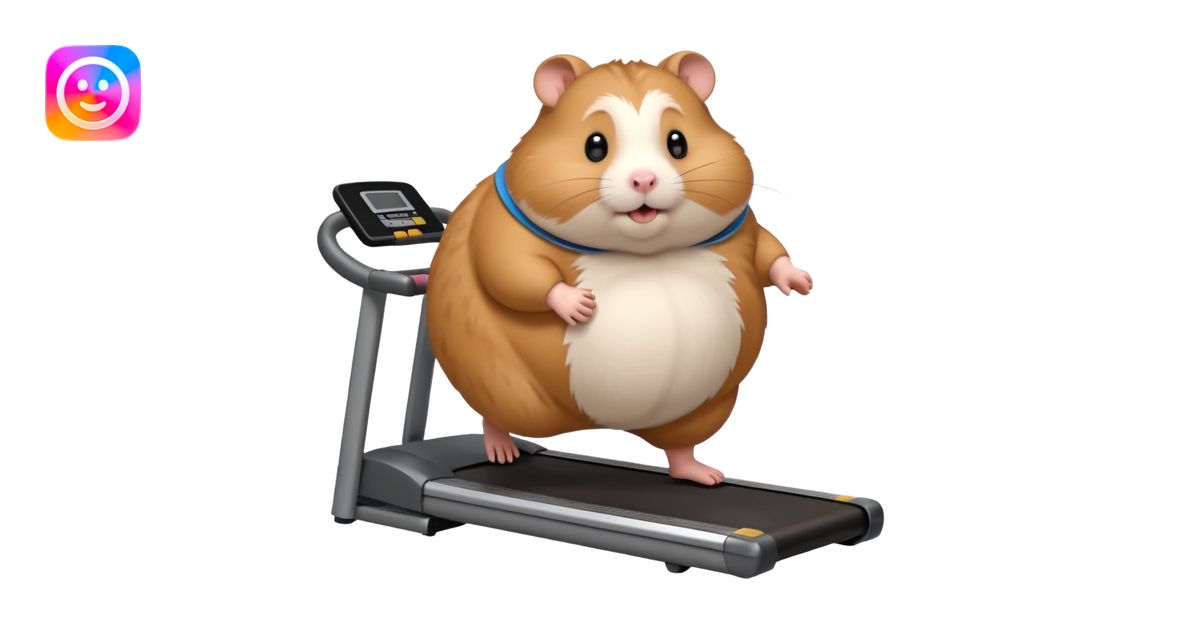 fat hamster big belly trying to run on treadmill sideways emoji | AI ...