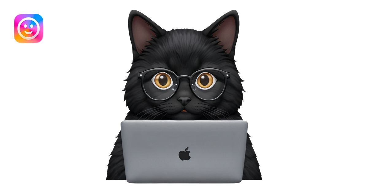 smart black cat in glasses with laptop emoji | AI Emoji Generator
