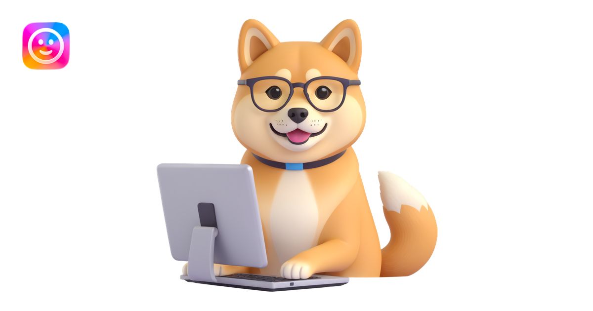 shiba inu with eye glasses and computer emoji | AI Emoji Generator
