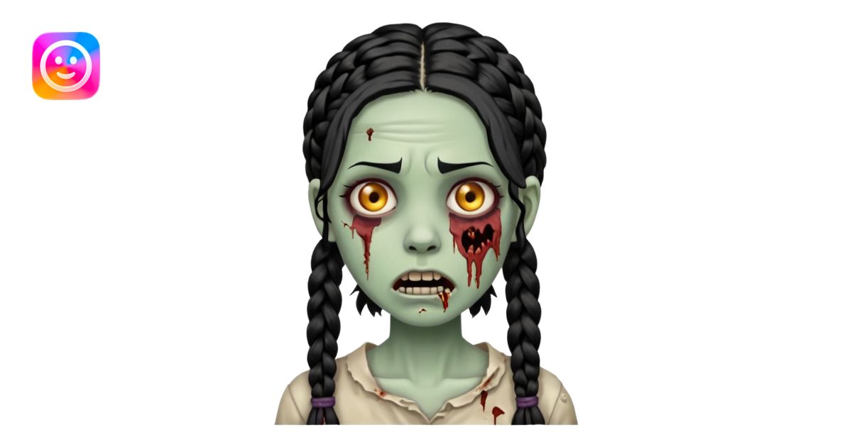 make a zombie with a ruined mouth girl with black braids emoji | AI ...