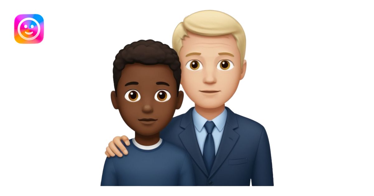 Tall white guy with dwarf black kid emoji | AI Emoji Generator