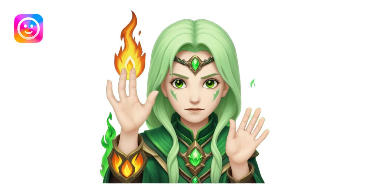green fire warlock hand world of warcraft emoji | AI Emoji Generator