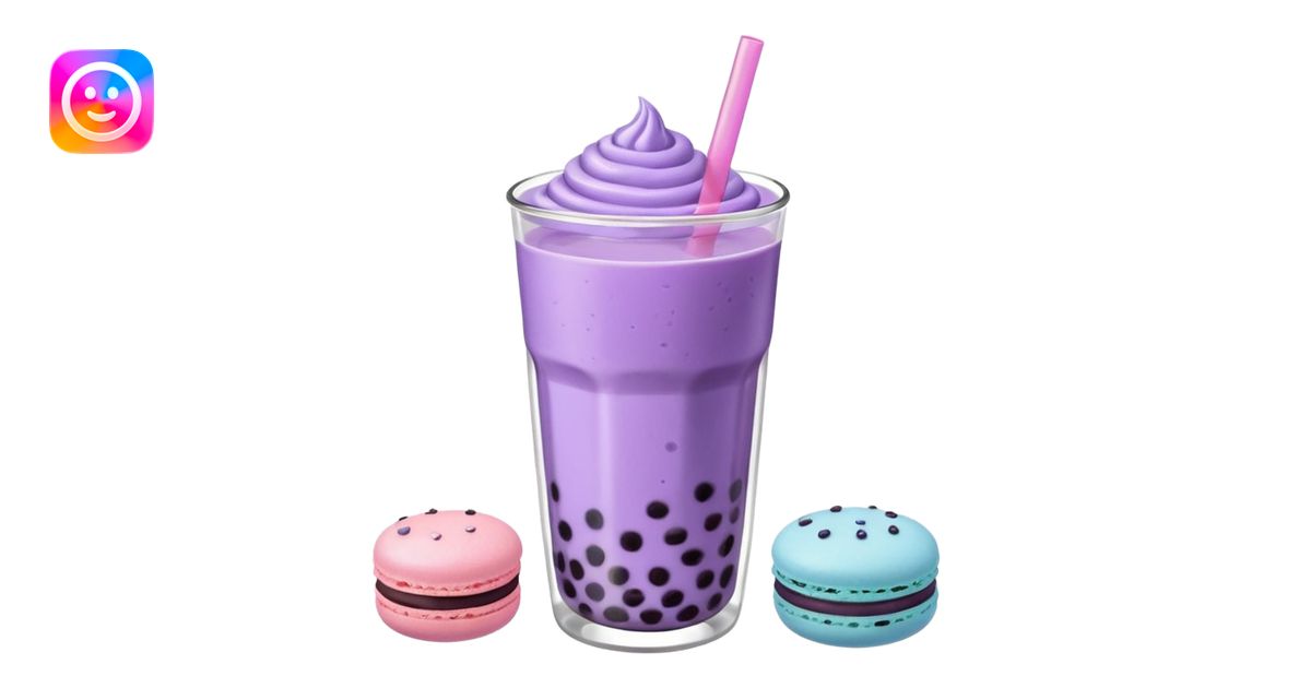 purple boba tea emoji with a macaron on the side, no eyes or face ...