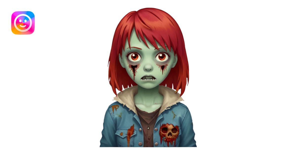create a zombie girl with red hair and bangs emoji | AI Emoji Generator