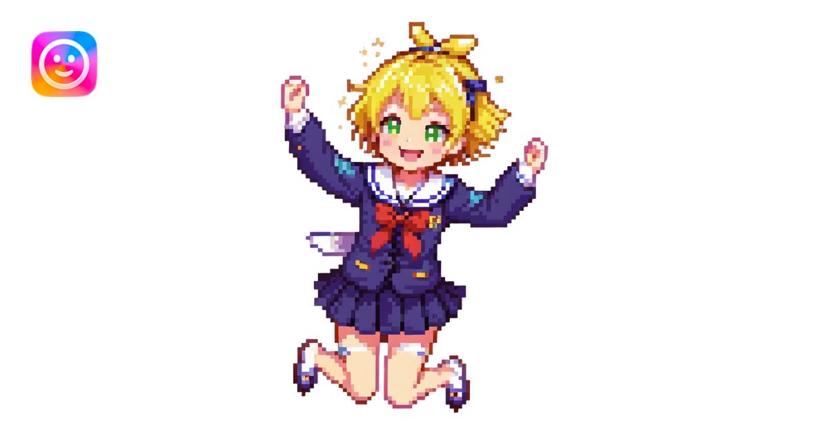 Pixel art anime girl with short bright yellow hair wearing Japanese ...