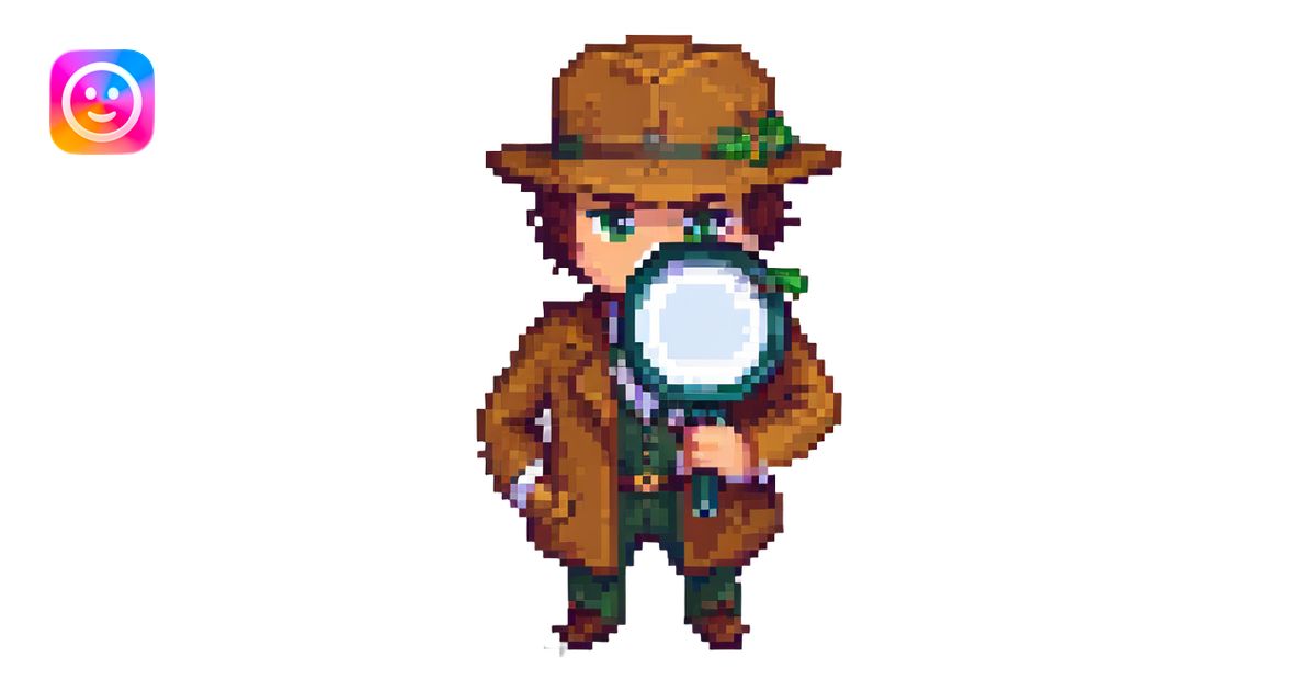 pixel art style detective character with magnifying glass illustration ...