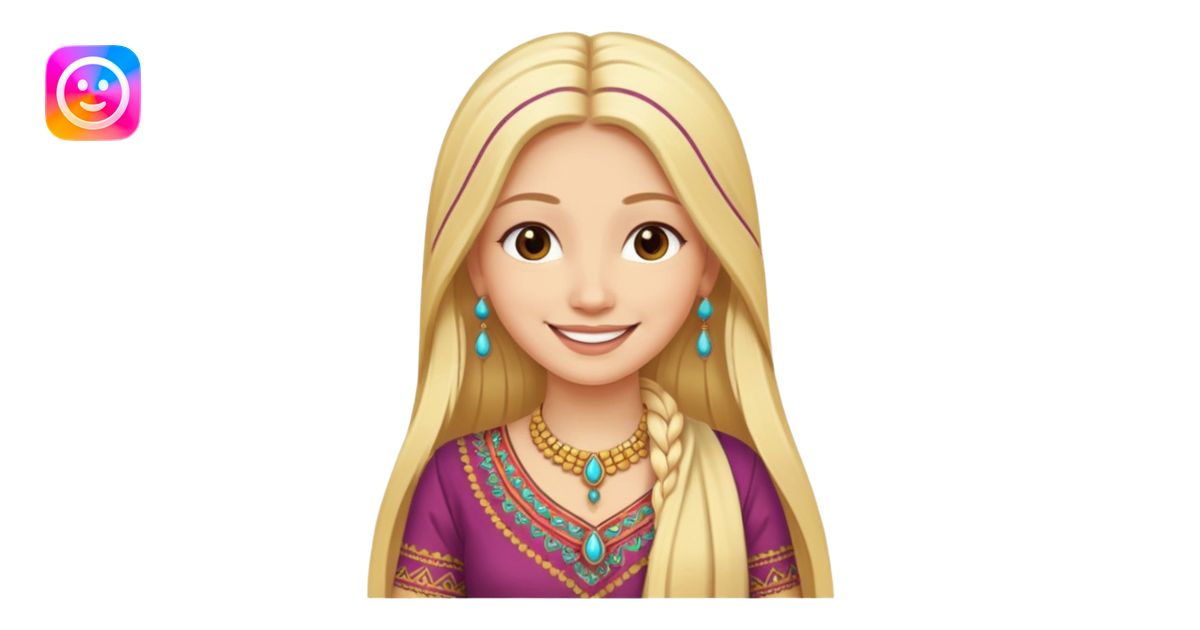 emoticon de una mujer rubia de pelo largo con vestimenta de india emoji ...