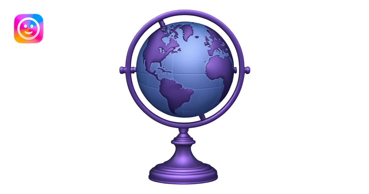 Realistic globe on a stand in muted purple tones with dark blue emoji ...