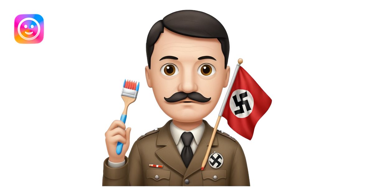 HITLER holding a nazi flag pls and pls turn his BEARD into a toothbrush ...