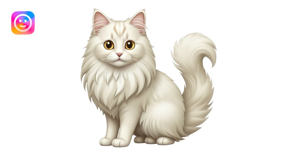White norwegian forest cat with long fluffy fur and bushy tail emoji ...