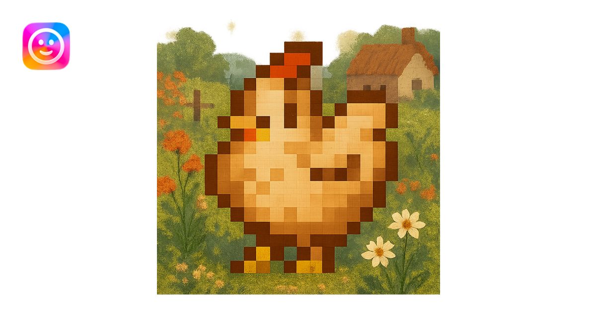 Using a transparent background, re-imagine this pixelated chicken in a ...