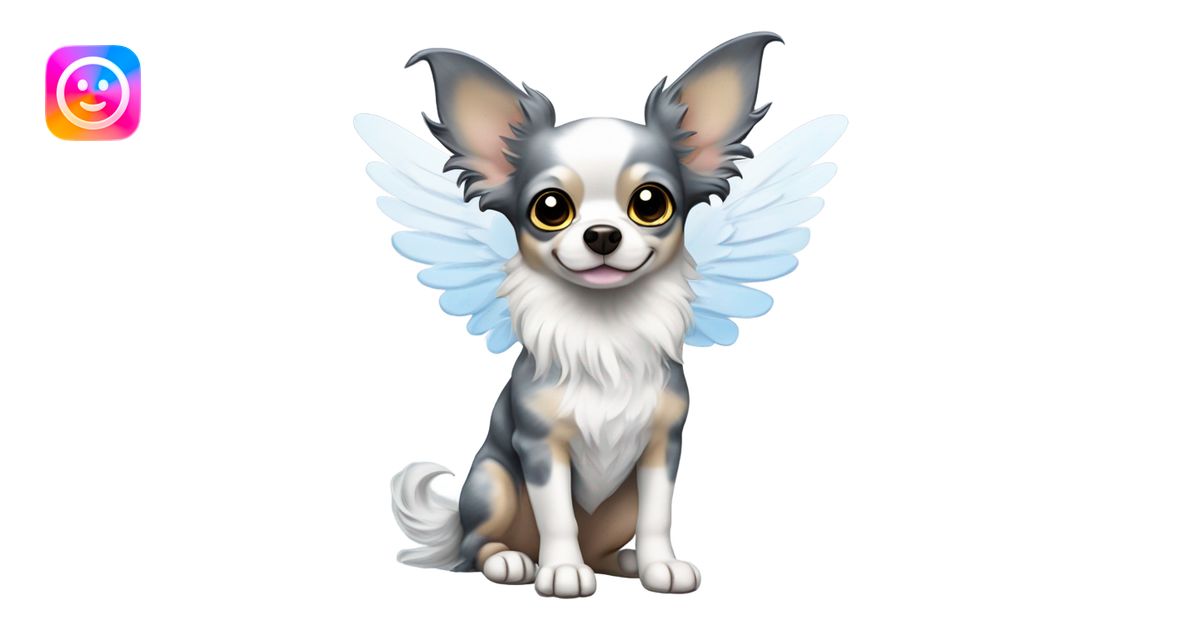Cartoon blue Merle chihuahua with angel wings emoji | AI Emoji Generator