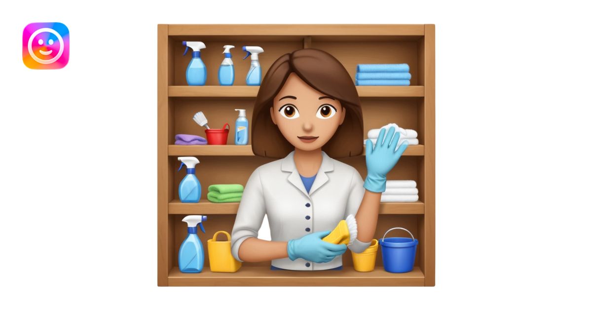 woman anxious cleaning a shelf emoji | AI Emoji Generator