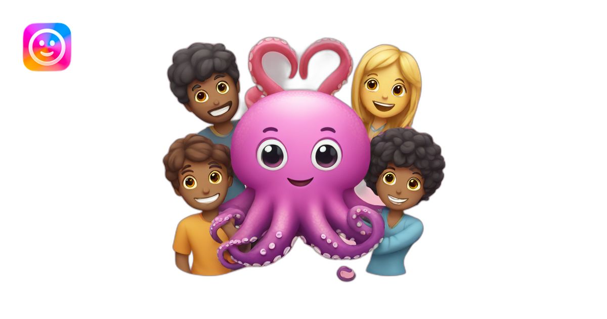 An octopus surrounded by love and five people emoji | AI Emoji Generator