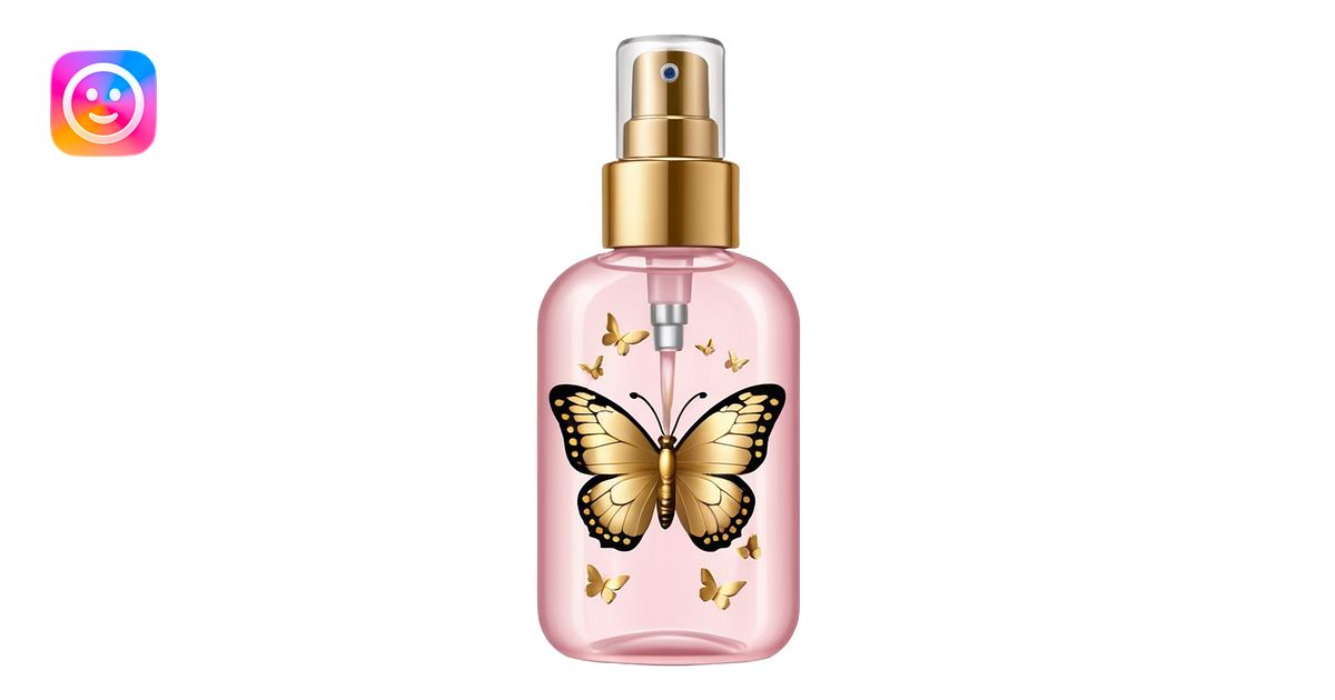 Light pink body mist bottle with gold butterflies emoji | AI Emoji ...