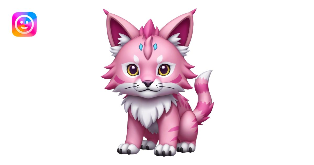 A pink lynx-fakemon-Digimon-creature-hybrid emoji | AI Emoji Generator