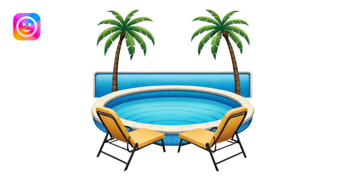 Big swimming pool with chairs and palm trees emoji | AI Emoji Generator