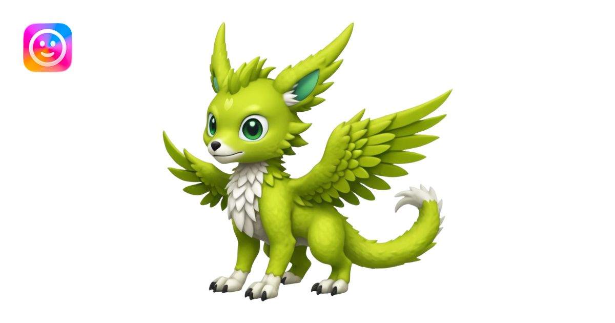 Lime-green furry cute kawaii winged Fakémon-Trico-Scalie-Digimon-Sergal ...