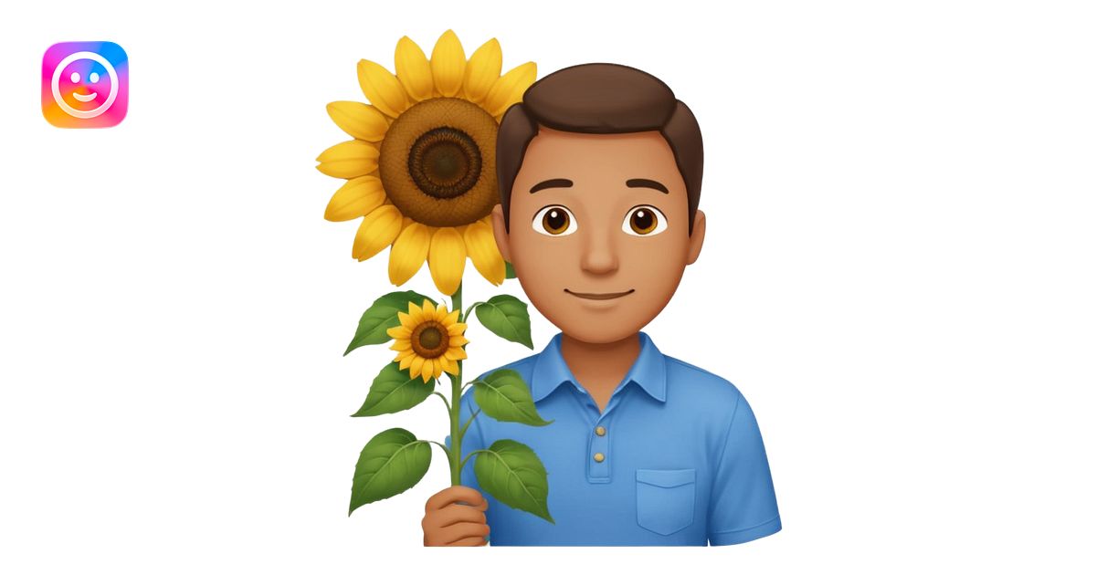 Man smelling sunflower with gentle smile, body emoji | AI Emoji Generator