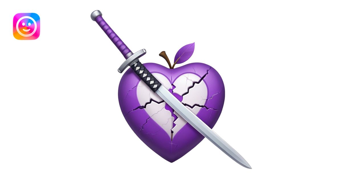 purple and white heart with a katana sword piercing through the center ...