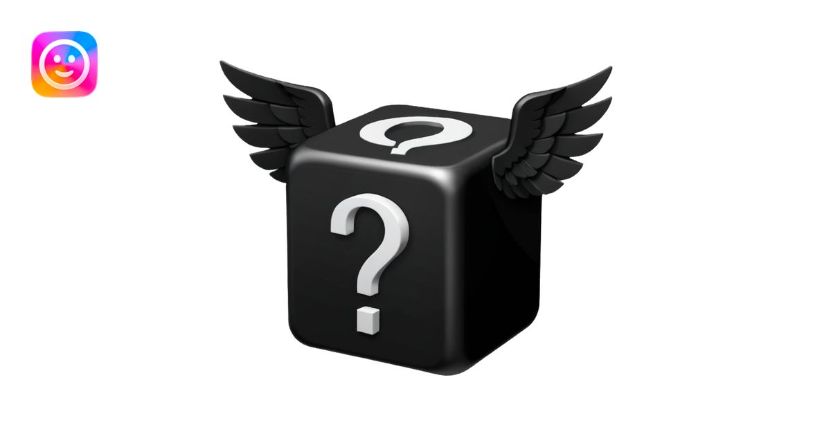 Black cube with black wings and has a white question mark emoji | AI ...