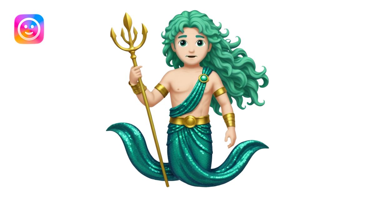 Neptune from Roman Deities with long sea green wavy hair, sea green ...