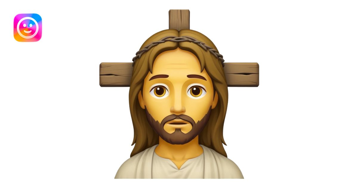 Jesus Christ on the cross, simplified, iconic, yellow face, gentle ...