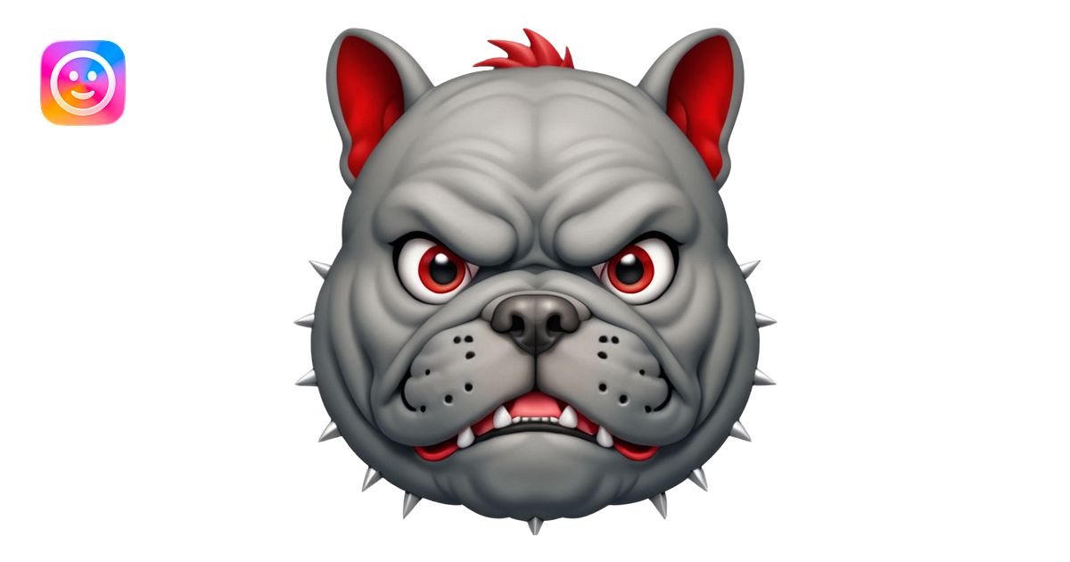 Create a fierce bulldog head emoji facing forward. Strong jaw, deep ...