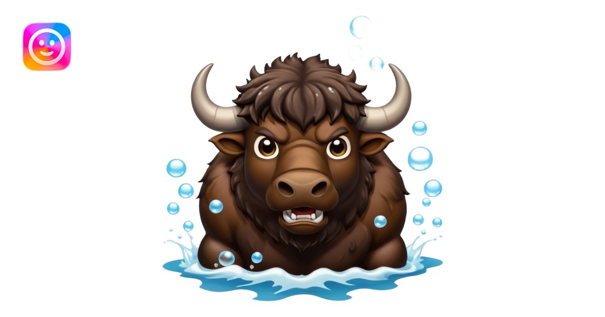 Angry buffalo in the water blowing bubbles emoji | AI Emoji Generator