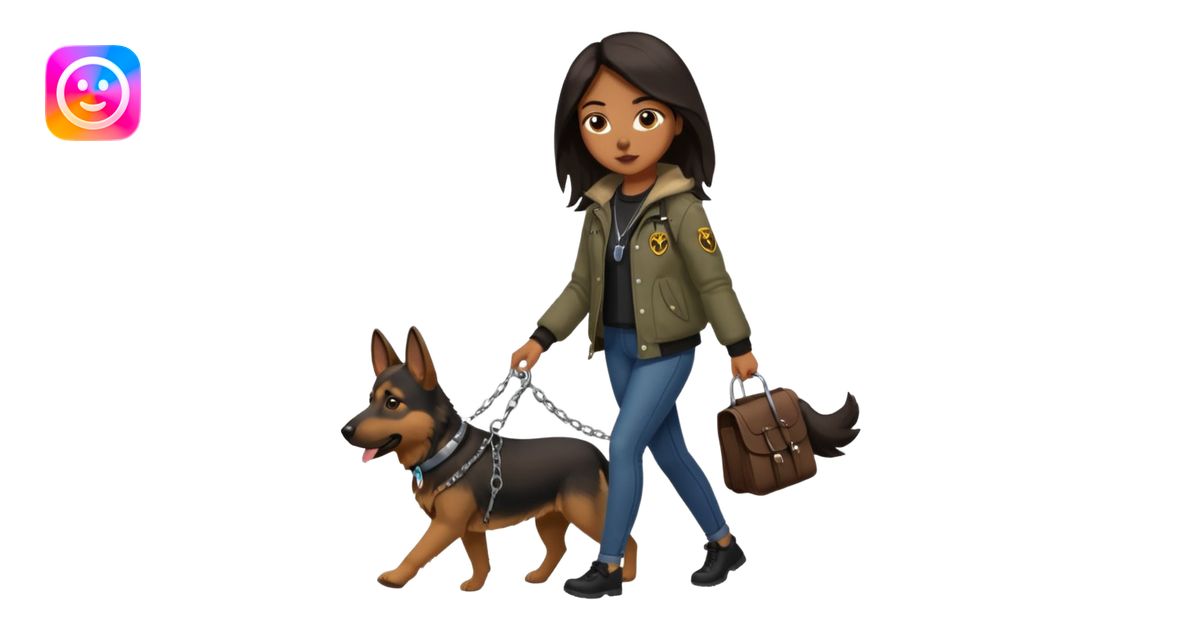 a girl with a brown dark long hair, she's walking her dog is a german ...