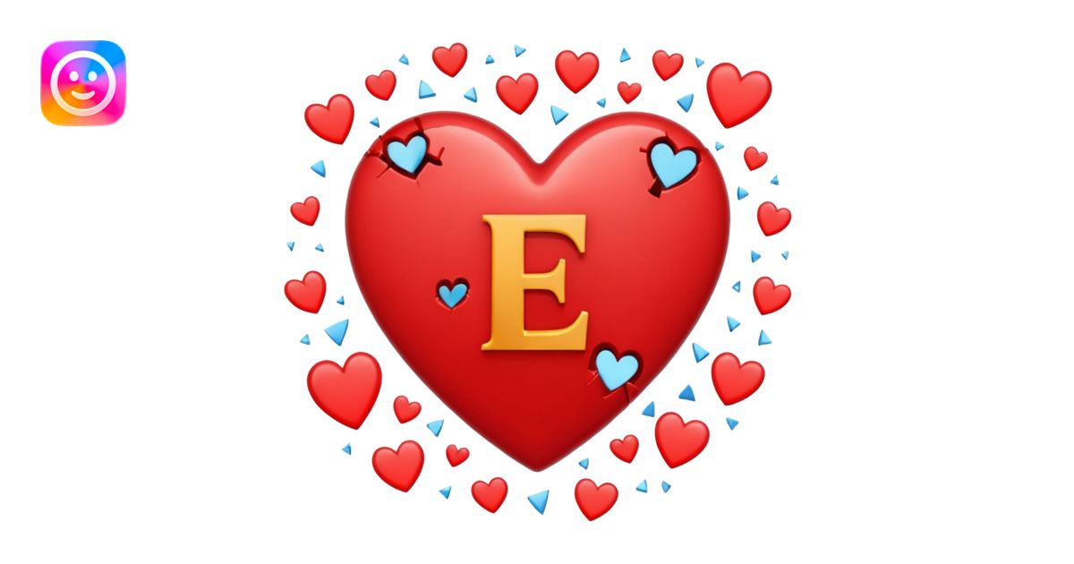 Small broken heart emojis around the letter E emoji | AI Emoji Generator