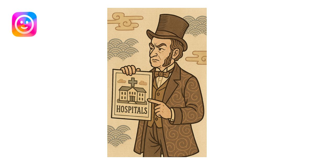 A VICTORIAN politician holding a poster about hospitals illustration ...