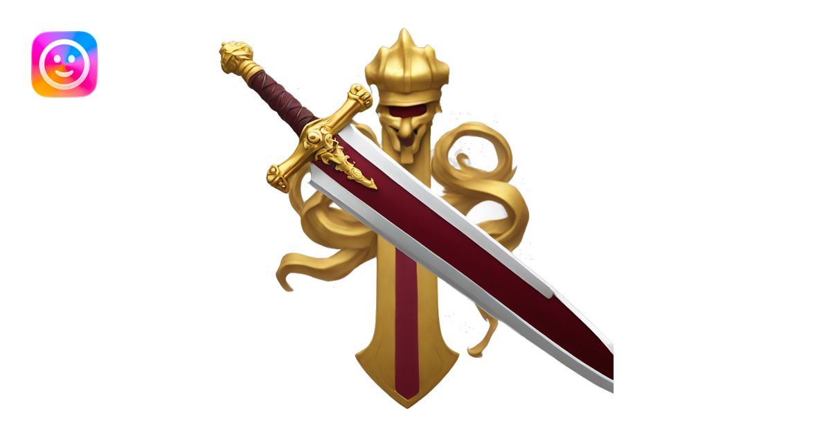 Long sword with burgundy handle golden lion head at the base of the ...