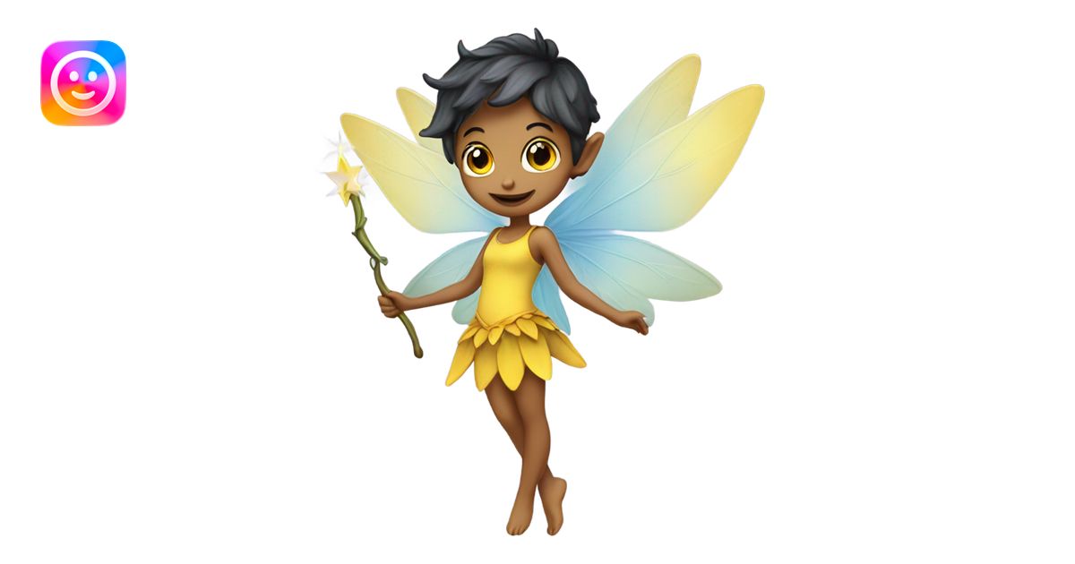Pixie fairy with yellow wings and wand emoji | AI Emoji Generator