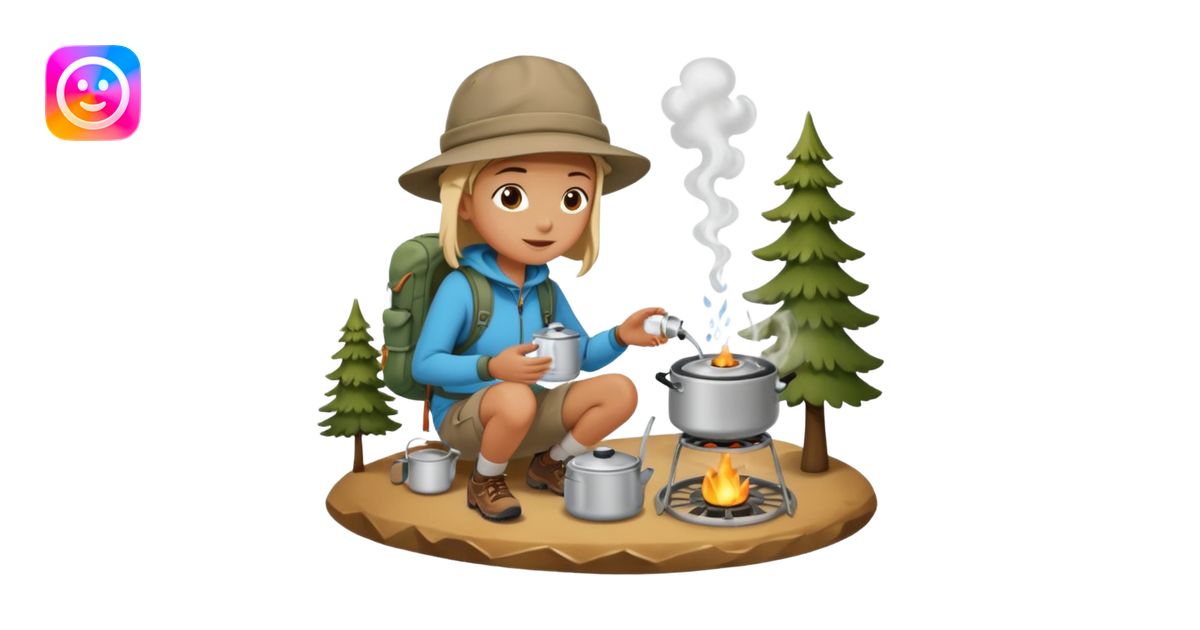 A camper boiling water on a portable stove, enjoying the outdoor breeze ...