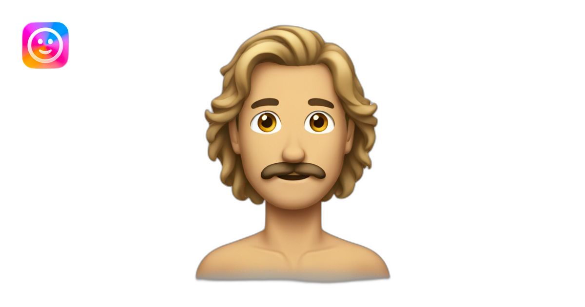 Tan fit very long hair man with a mustache emoji | AI Emoji Generator