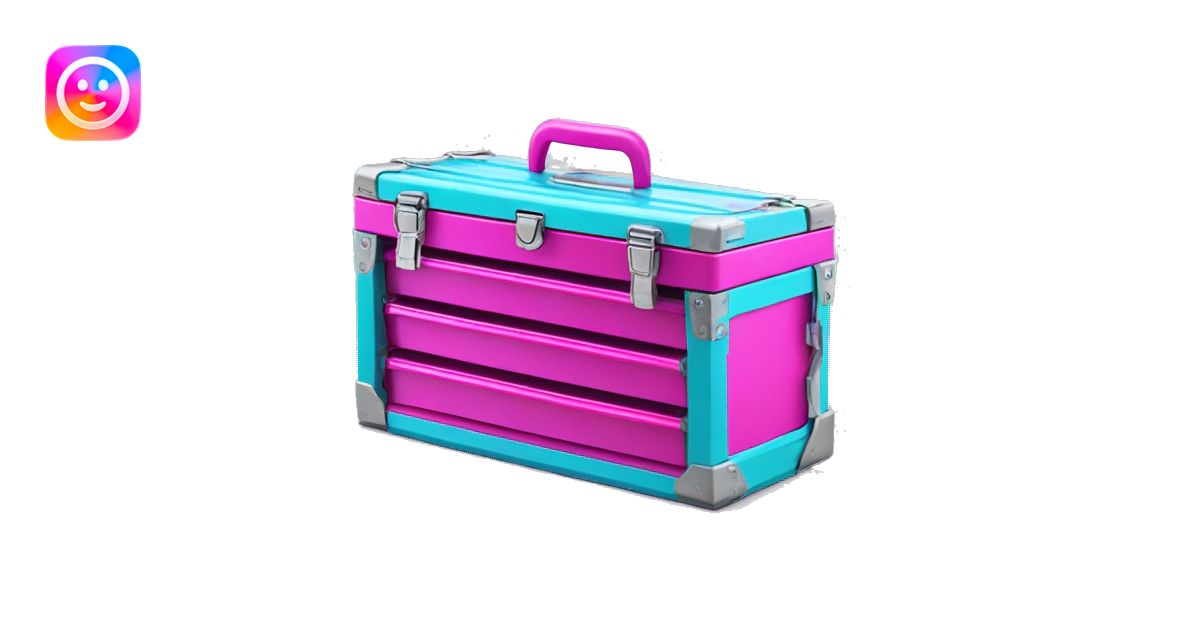 Realistic metallic hot pink and turquoise tool box with top open and ...