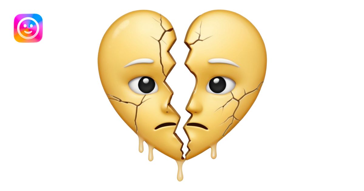 The broken heart emoji in white with sticky white liquid Ozzing out of ...