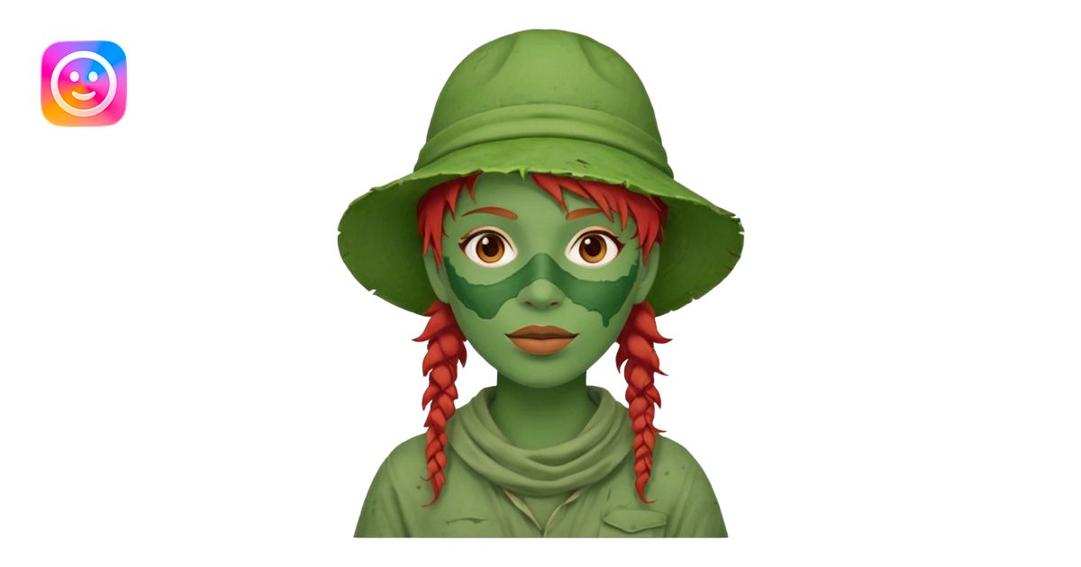 messy green full face green clay mask and tourist hat red hair emoji ...