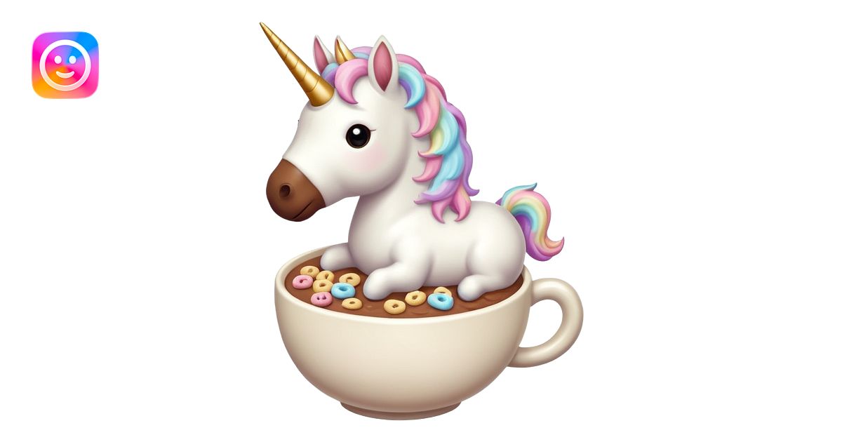 unicorn drinking Cocoa Puff cereal emoji | AI Emoji Generator
