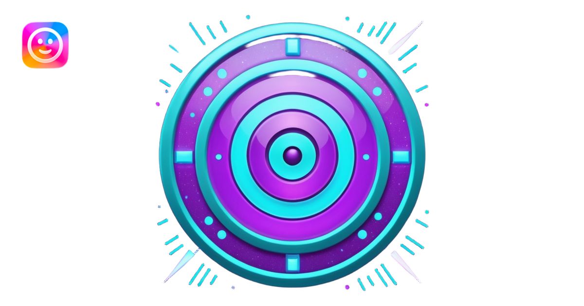 Futuristic glowing bullseye target emoji, neon purple and cyan ...